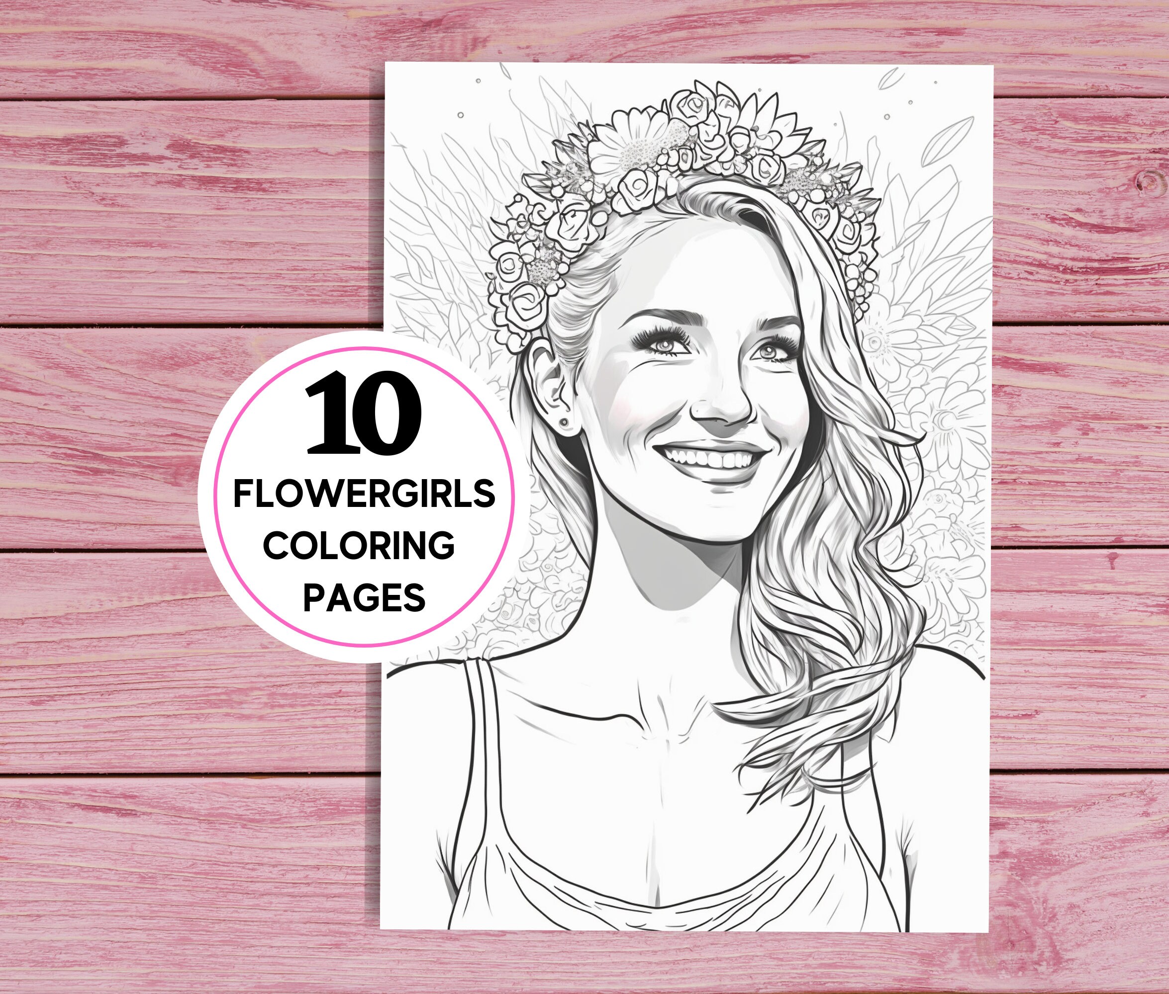 10 Flowergirls Coloring Pages| Printable PDF 10 Pages A4 | Instant ...