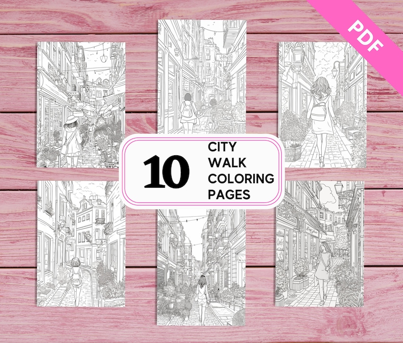 10 City Walk Coloring Pages for Kids and Adults | Printable PDF 10 ...