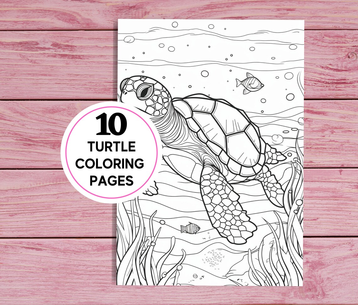 10 Turtle Coloring Pages for Kids and Adults Printable PDF 10 Pages A4 ...