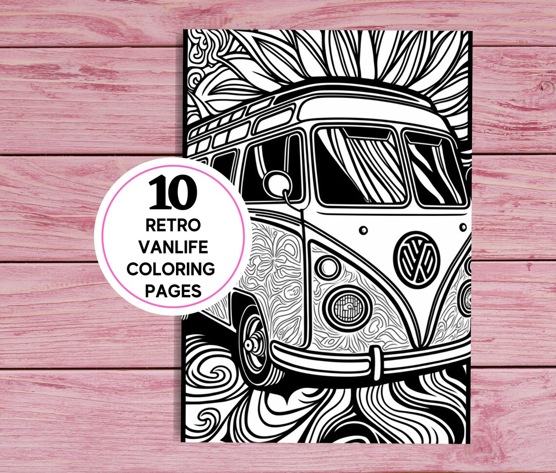 Retro Vanlife - 10 Coloring Pages for Adults | Printable PDF 10 Pages ...