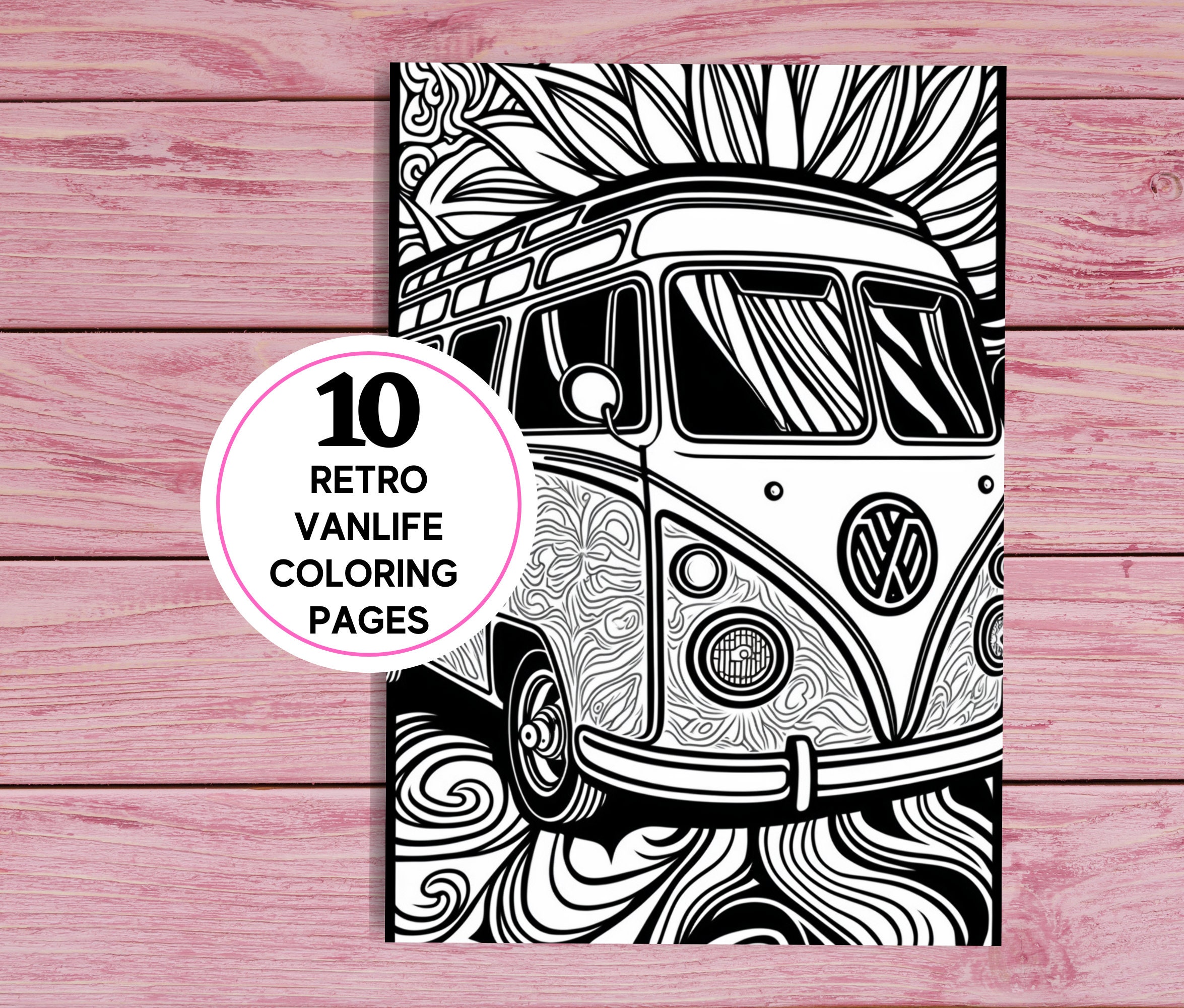 Retro Vanlife - 10 Coloring Pages for Adults | Printable PDF 10 Pages ...