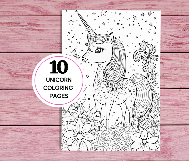 10 Cute Unicorn Coloring Pages for Kids Printable PDF 10 Pages A4 for ...