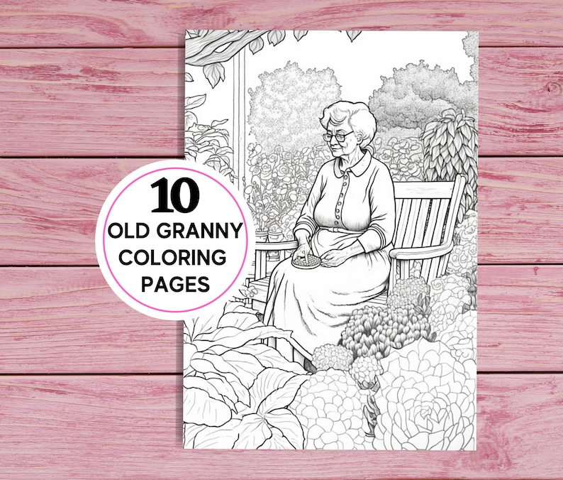 Old Granny - 10 Coloring Pages for Kids and Adults | Printable PDF 10 ...