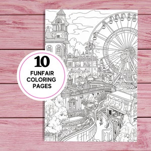 Funfair - Amusement Park - 10 Coloring Pages for Adults | Printable PDF ...