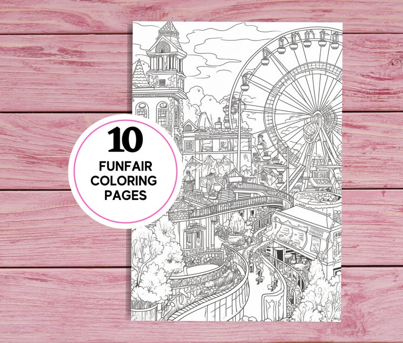 Funfair - Amusement Park - 10 Coloring Pages for Adults | Printable PDF ...