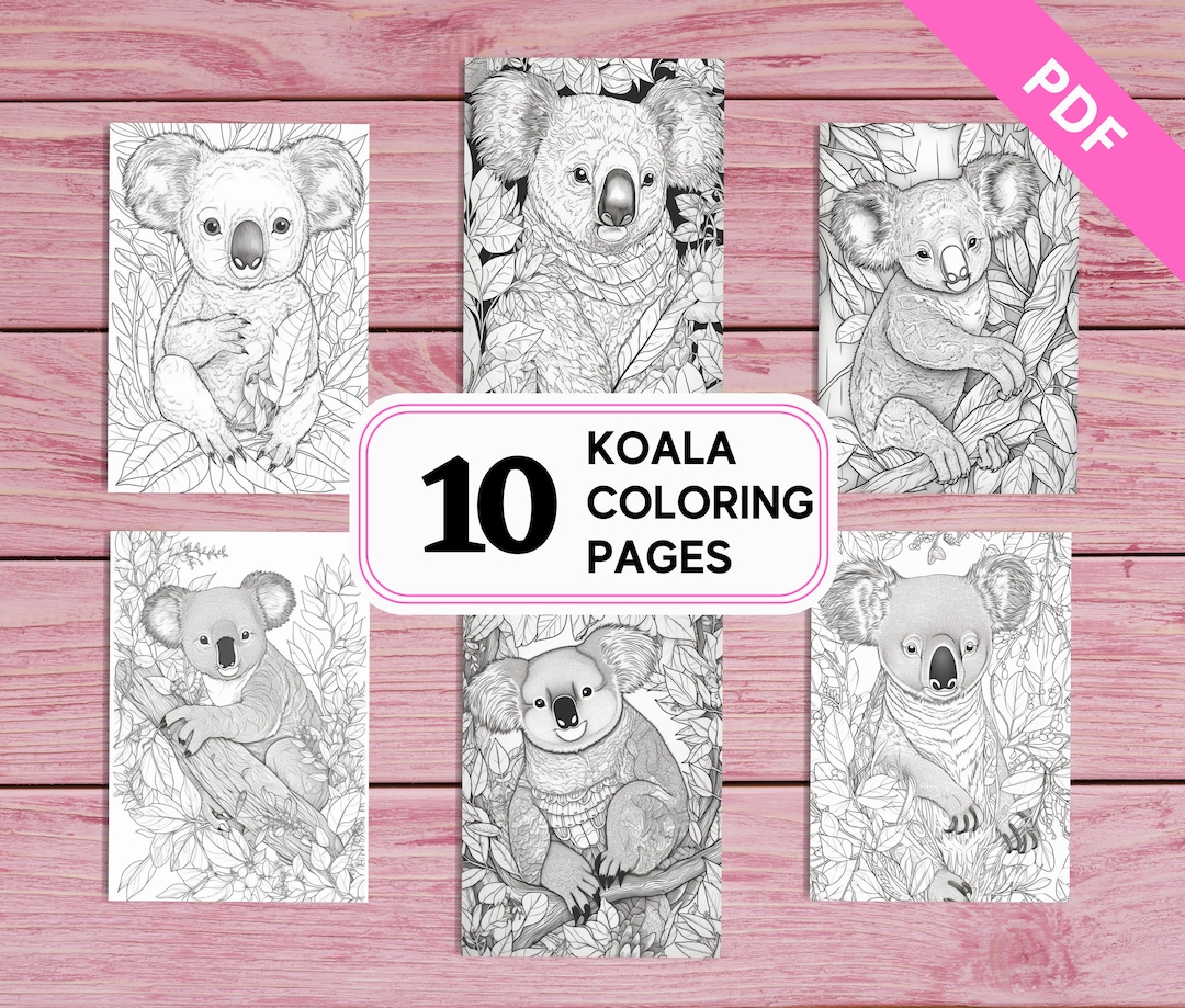 Koala - 10 Realistic Coloring Pages for Kids and Adults | Printable PDF ...