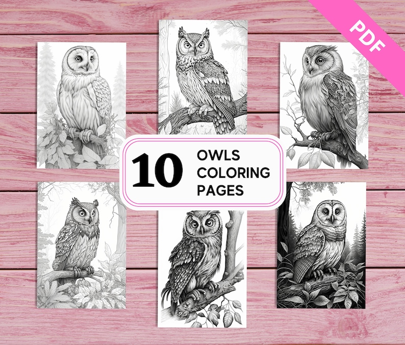 Majestic Owls - 10 Grayscale Coloring Pages for Kids and Adults ...