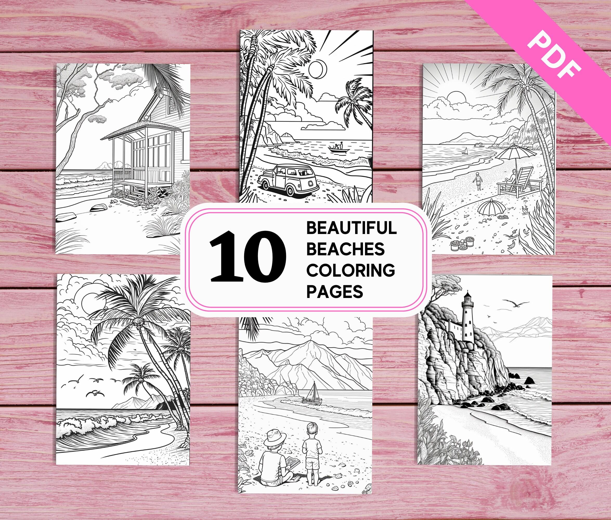 Beautiful Landscapes - Beaches - 10 Coloring Pages for Kids and Adults ...