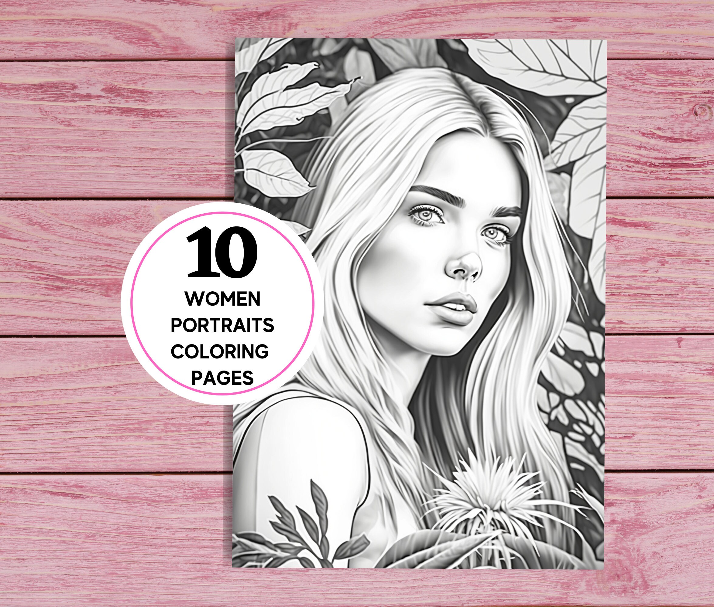 Women Portraits Coloring Pages - Grayscale Art, A4 (printable PDF) - Etsy