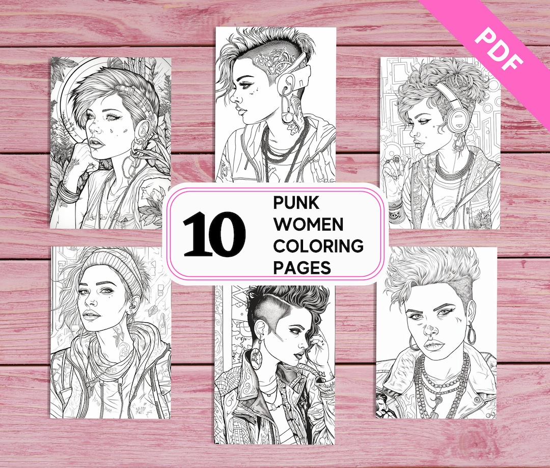 Punk Women Portraits 10 Coloring Pages for Adults Printable PDF 10 ...