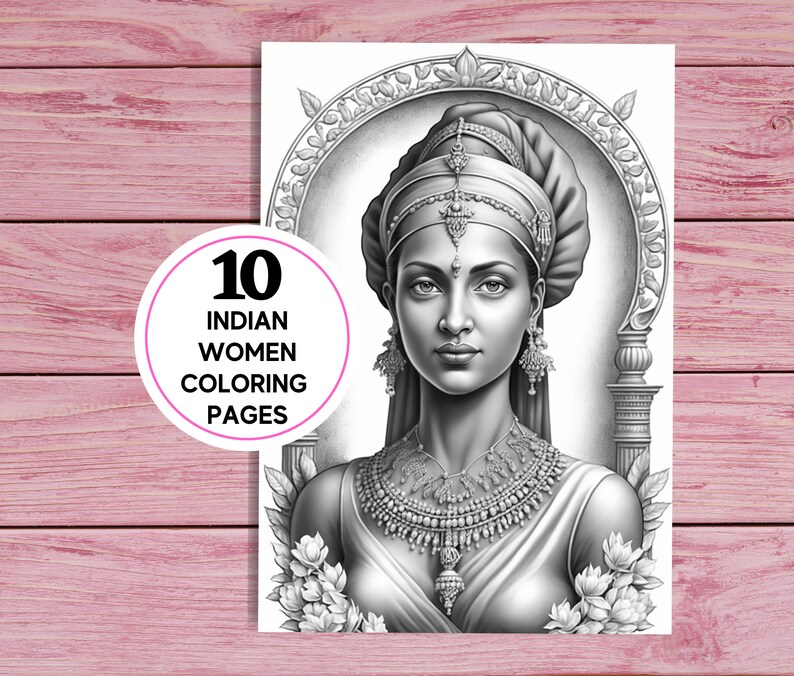 Indian Women Portraits - 10 Coloring Pages for Adults | Printable PDF ...
