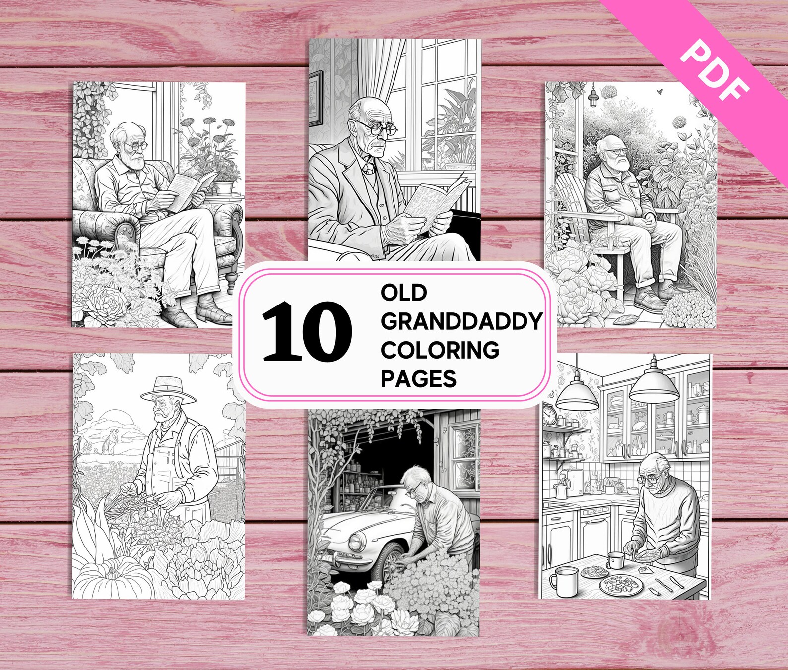 Old Granddaddy - 10 Coloring Pages for Kids and Adults | Printable PDF ...