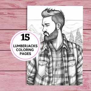 Lumberjack Coloring Pages for Adults – 15 Grayscale Designs (printable ...
