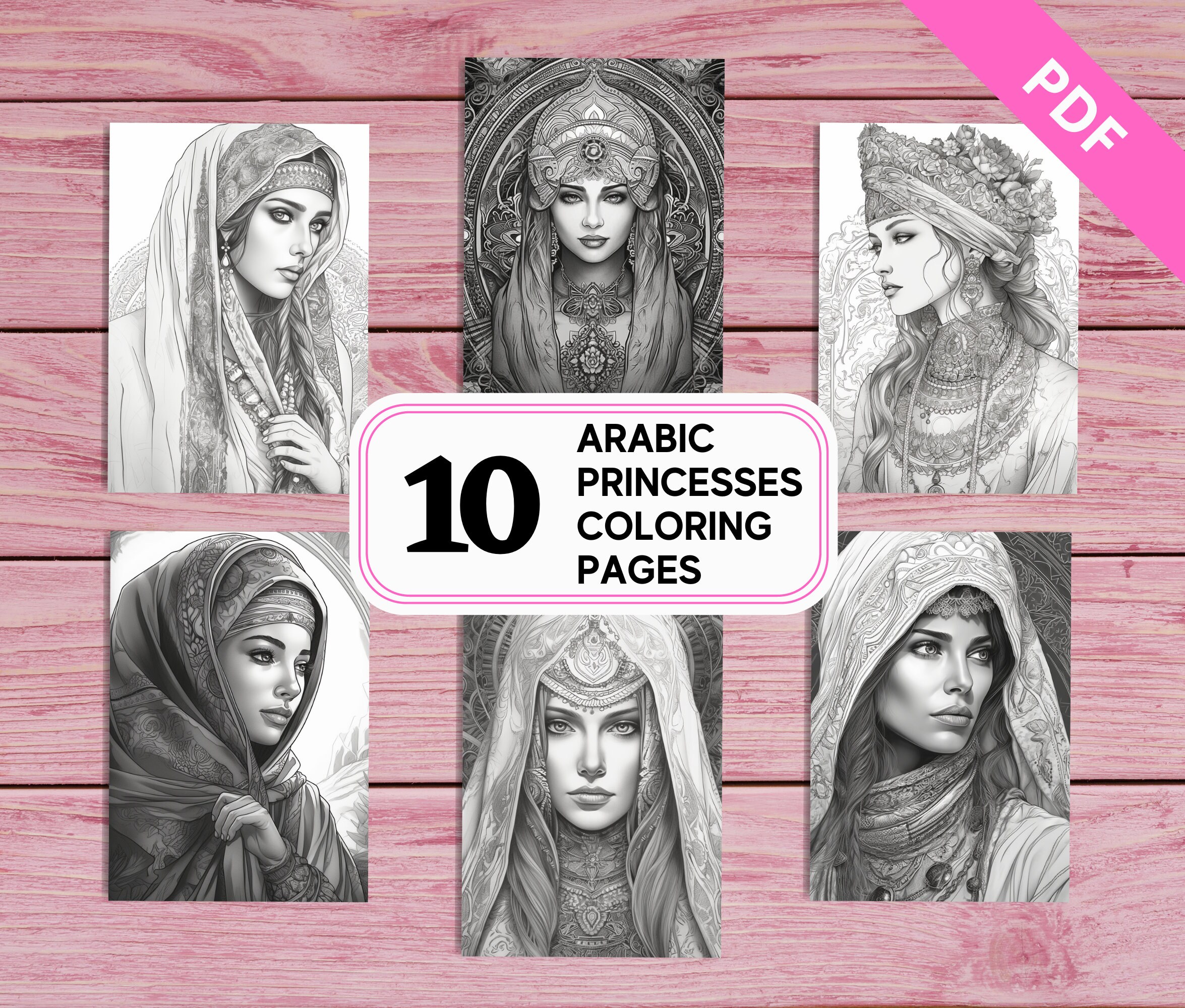 Arabic Princesses Portraits - 10 Coloring Pages for Adults | Printable ...
