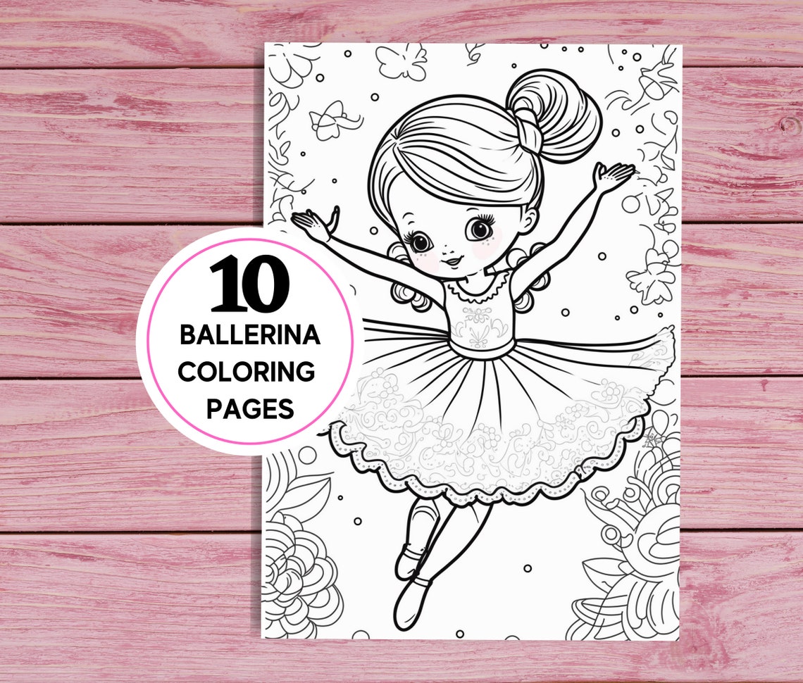 10 Cute Ballerina Coloring Pages for Kids | Printable PDF 10 Pages A4 ...
