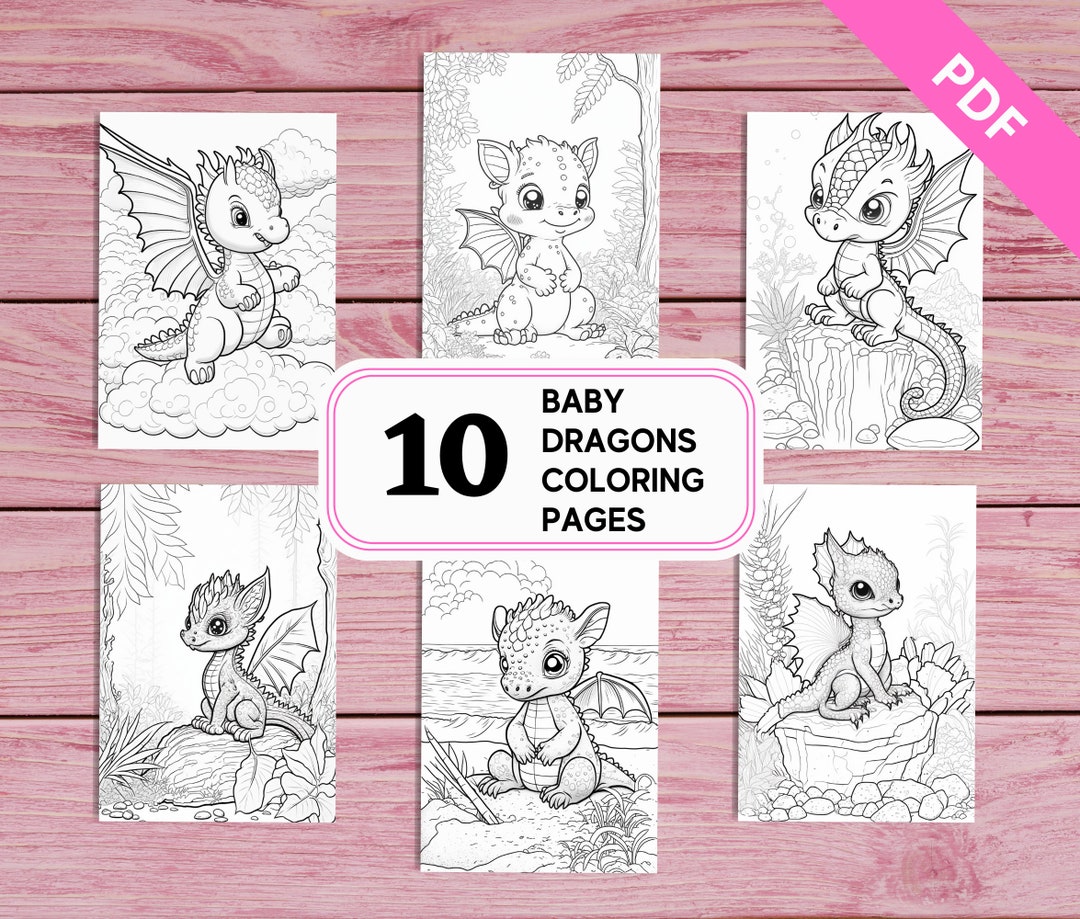 Baby Dragons - 10 Coloring Pages for Kids | Printable PDF 10 Pages A4 ...