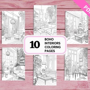 Boho Interiors - 10 Coloring Pages for Adults | Printable PDF 10 Pages ...