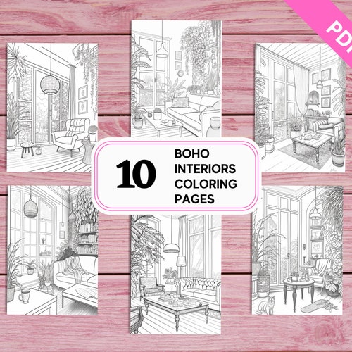 Boho Interiors 10 Coloring Pages for Adults Printable PDF - Etsy