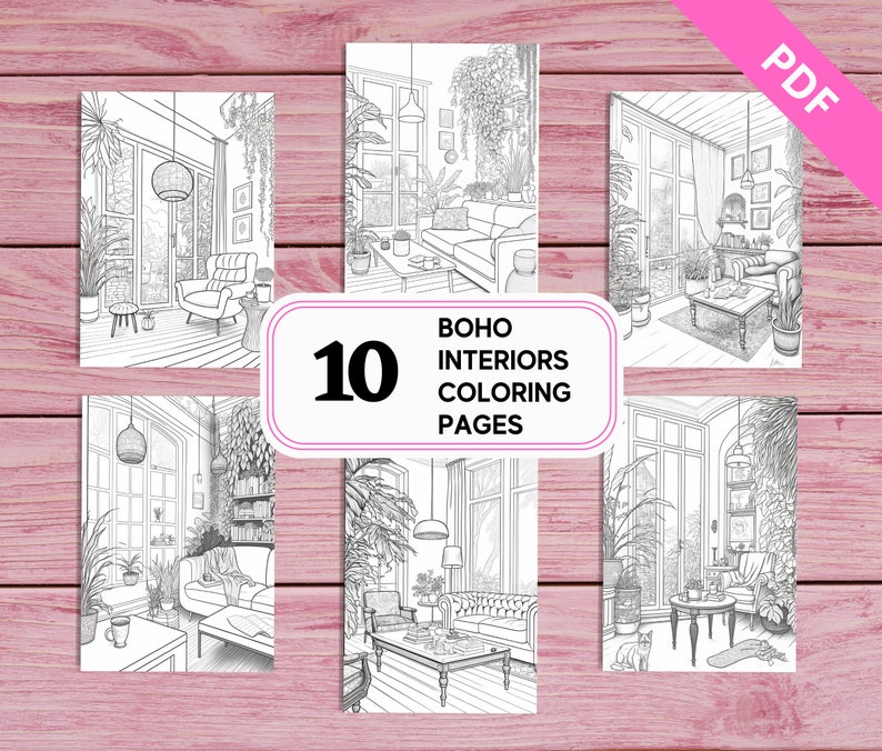 Boho Interiors 10 Coloring Pages for Adults Printable PDF - Etsy