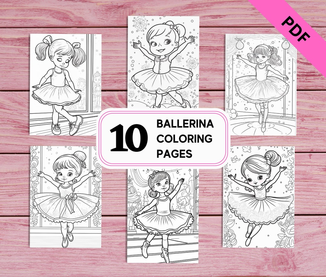 10 Cute Ballerina Coloring Pages for Kids | Printable PDF 10 Pages A4 ...