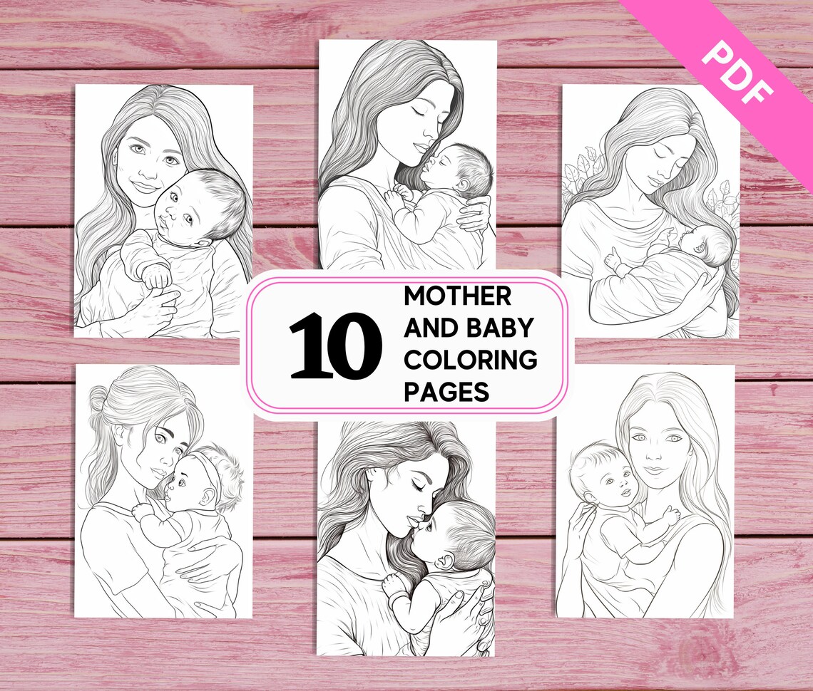 10 Mother and Baby Coloring Pages for Kids and Adults Printable PDF 10 ...