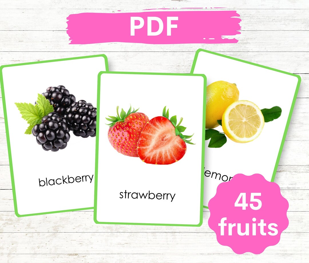 Printable Real Picture Fruit Cards | 45 Montessori Cards | Nomenclature ...