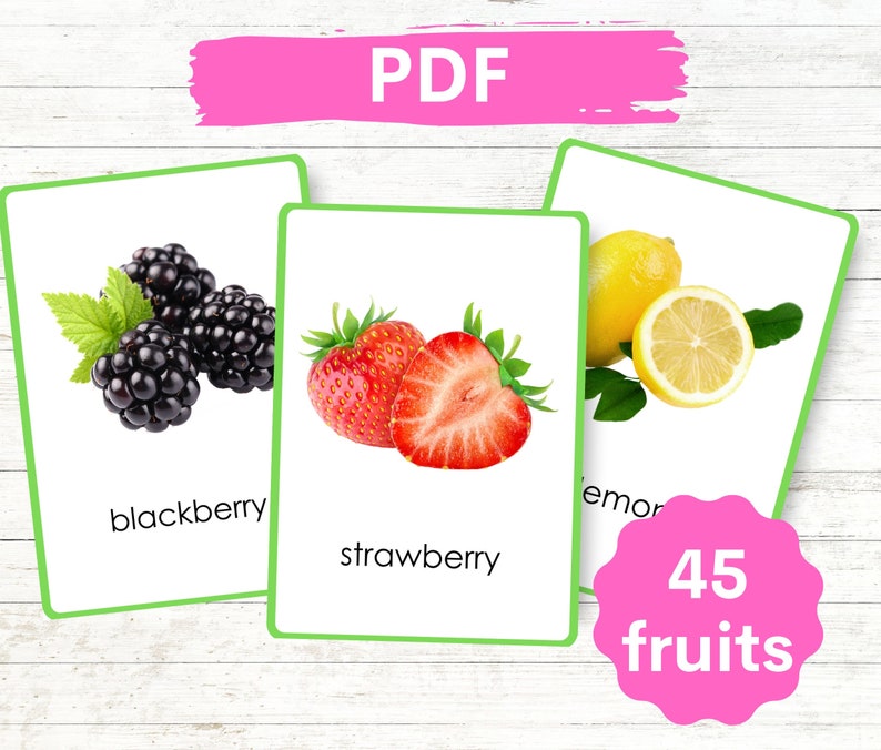 Printable Real Picture Fruit Cards | 45 Montessori Cards | Nomenclature ...