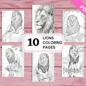 Lions - 10 Coloring Pages for Kids and Adults | Printable PDF 10 Pages ...