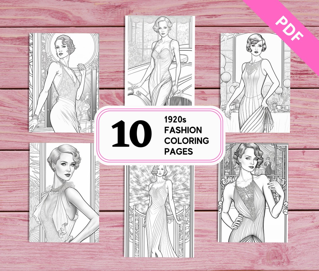 1920s Fashion Coloring Pages – Art Deco Printable (PDF) - Etsy