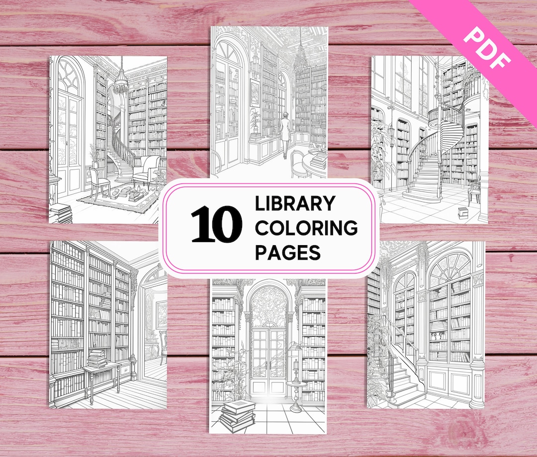 Library Coloring Pages for Adults – 10 Unique Book Designs (printable ...