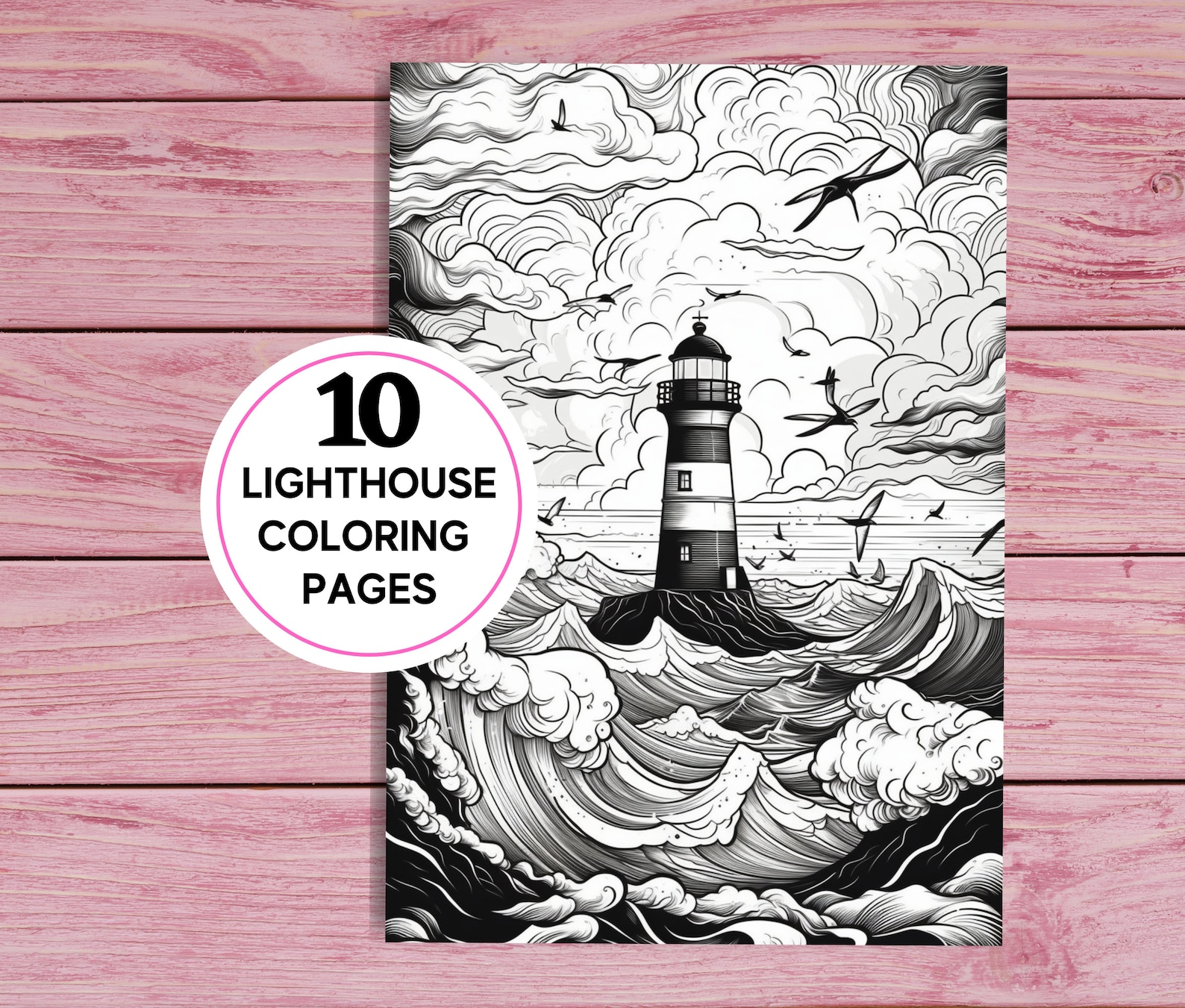 Lighthouse - 10 Coloring Pages for Kids and Adults | Printable PDF 10 ...