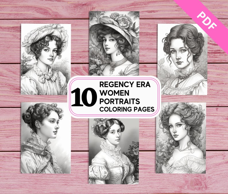 Regency Era - Women Portraits - 10 Coloring Pages for Adults ...