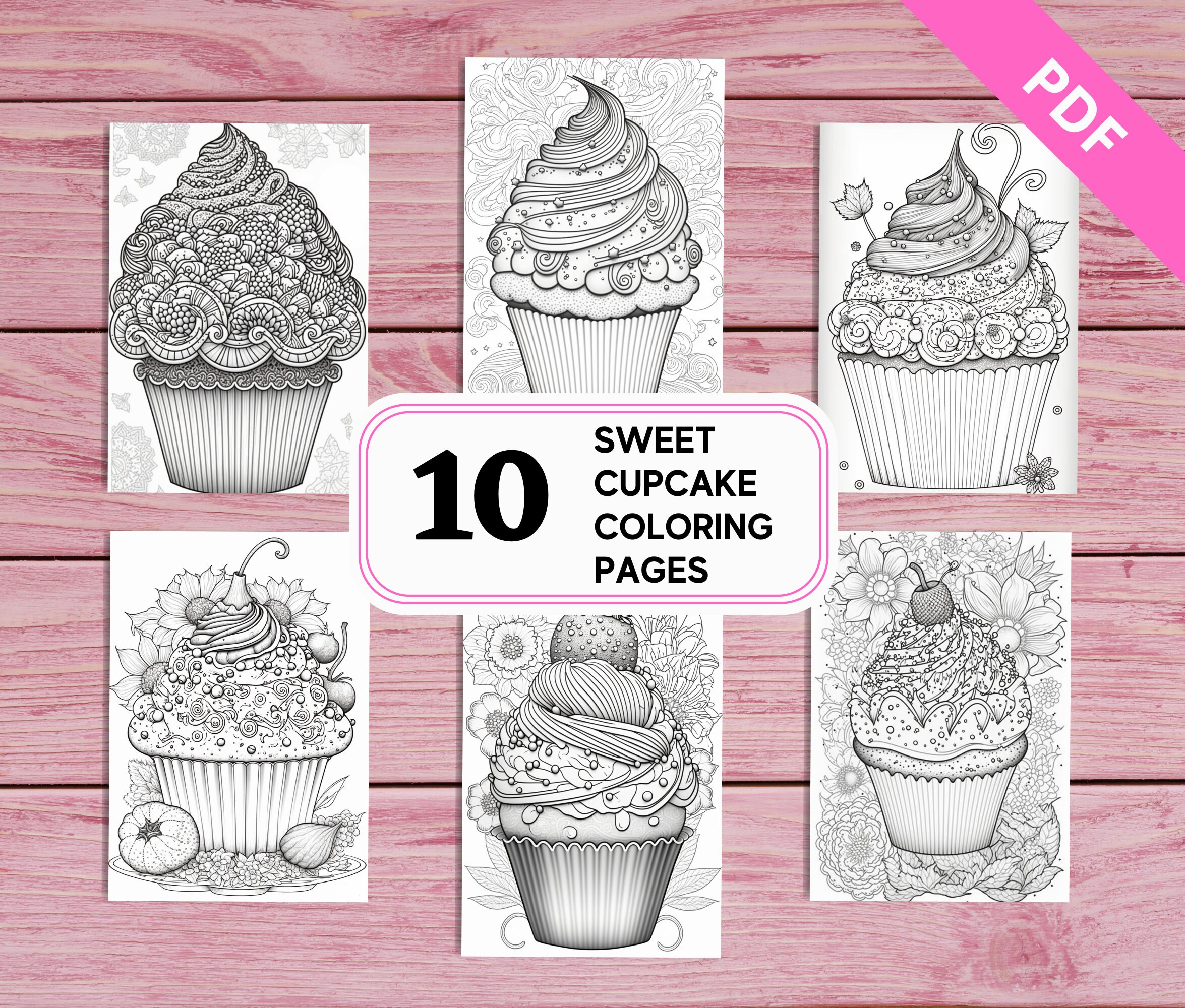Cute & Sweet Cupcake 10 Coloring Pages for Kids and Adults Printable ...