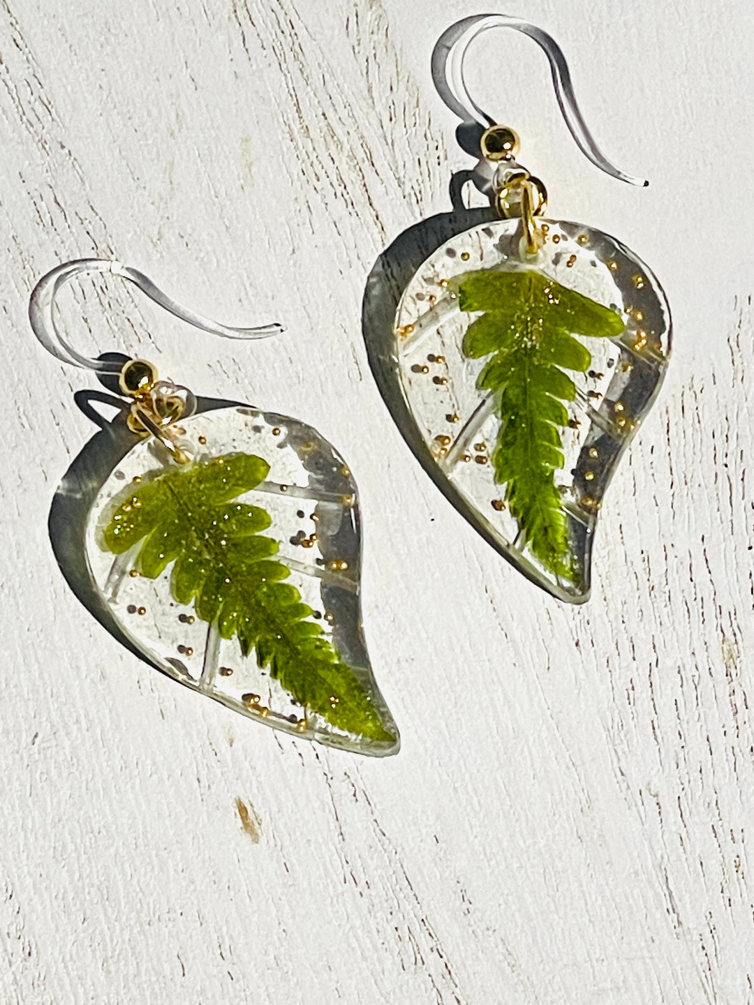 Dried/pressed Ferns Preserved in a Leaf Resin Earrings - Etsy