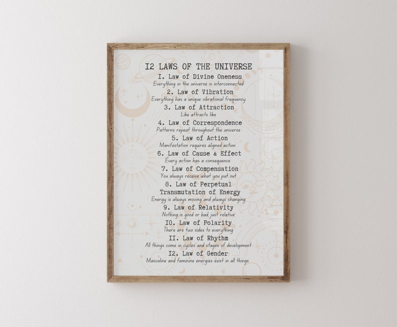 12 Laws of the Universe Print, Spiritual Wall Art (digital Download) - Etsy