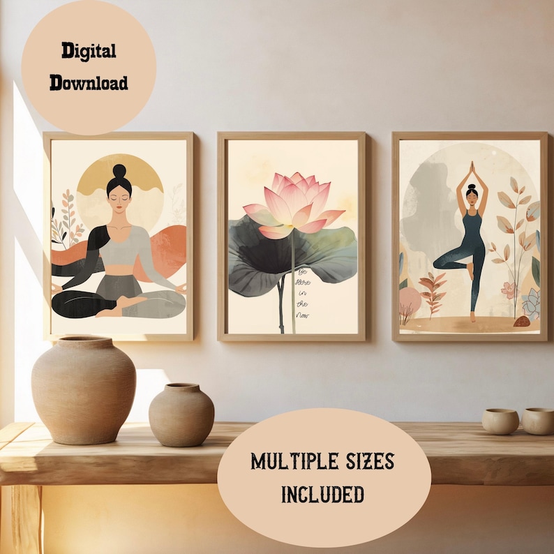 Yoga Studio Art Prints, Set of 3, Meditation Decor (digital Download ...
