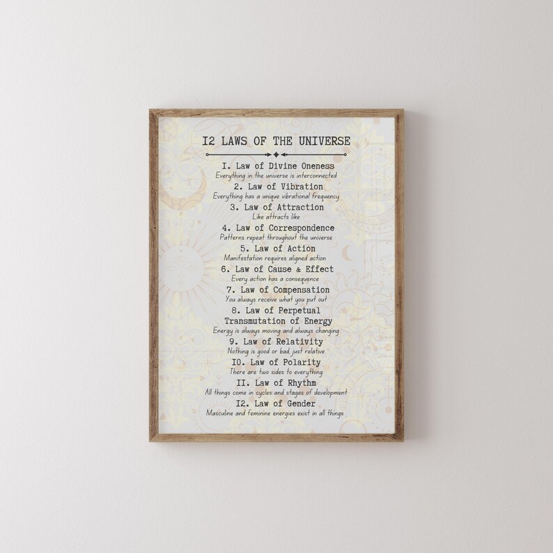 12 Laws of the Universe Wall Art | Printable Spiritual Decor | Digital ...