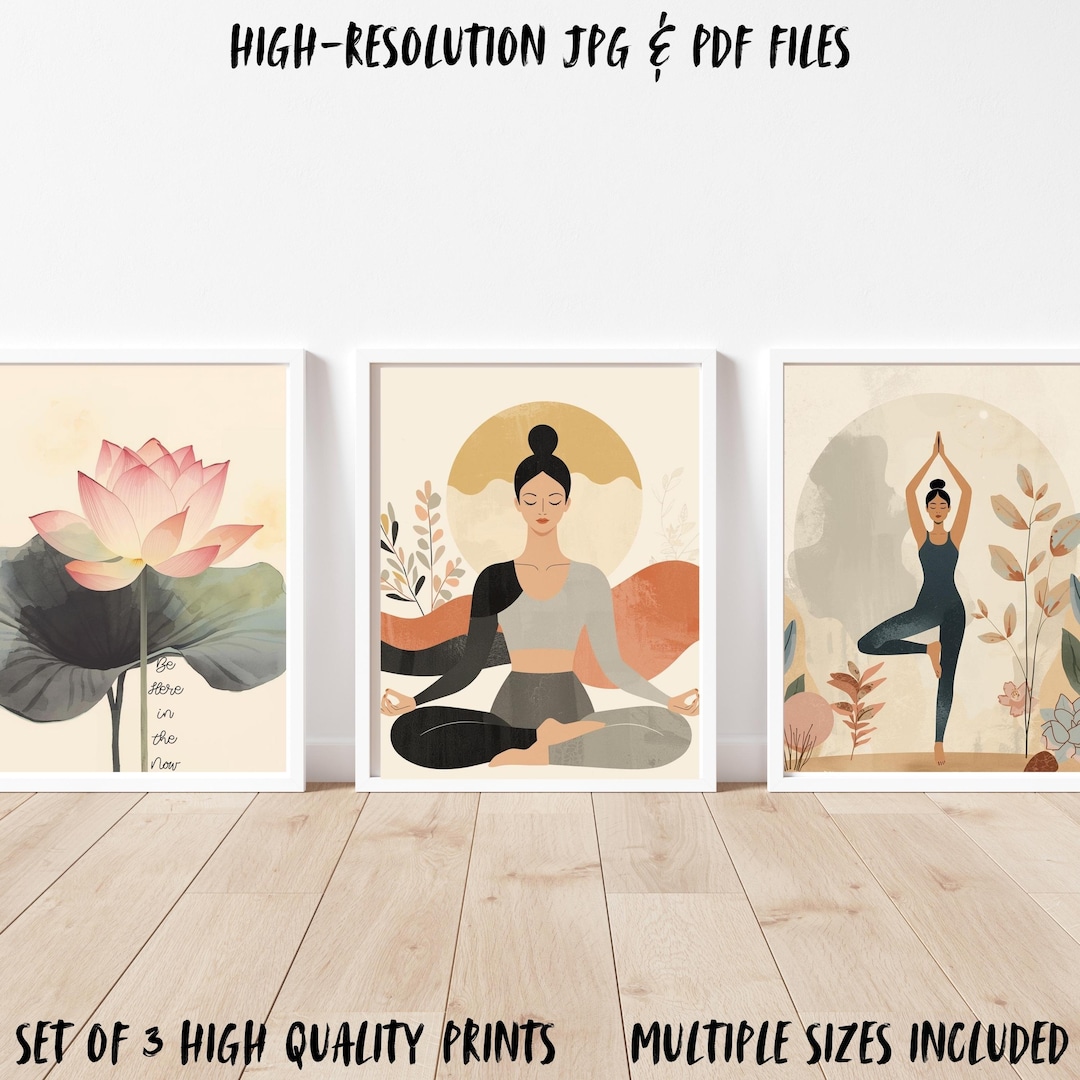 Yoga Studio Art Prints, Set of 3, Meditation Decor (digital Download ...