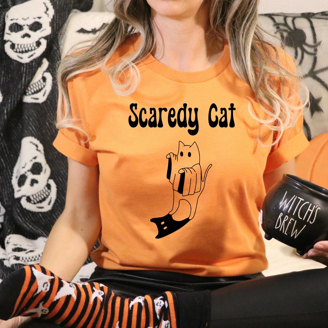 Scaredy Cat Graphic Tee, Gifts for Cat Lovers, Halloween Cats, Ghost ...