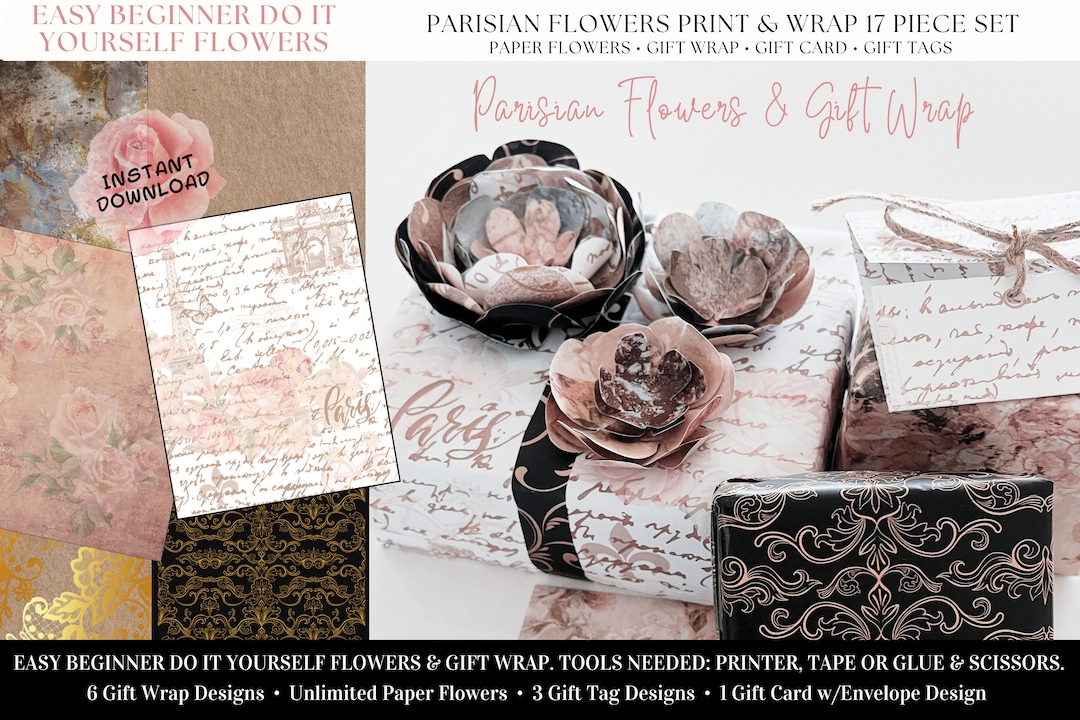 INSTANT DOWNLOAD WRAPPING Paper Paper Flowers Coordinating Designs Gift ...