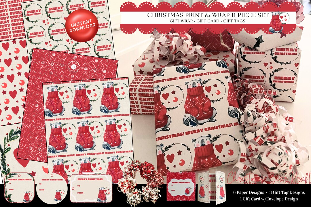 INSTANT DOWNLOAD WRAPPING Paper Polar Bear Merry Christmas Coordinating ...