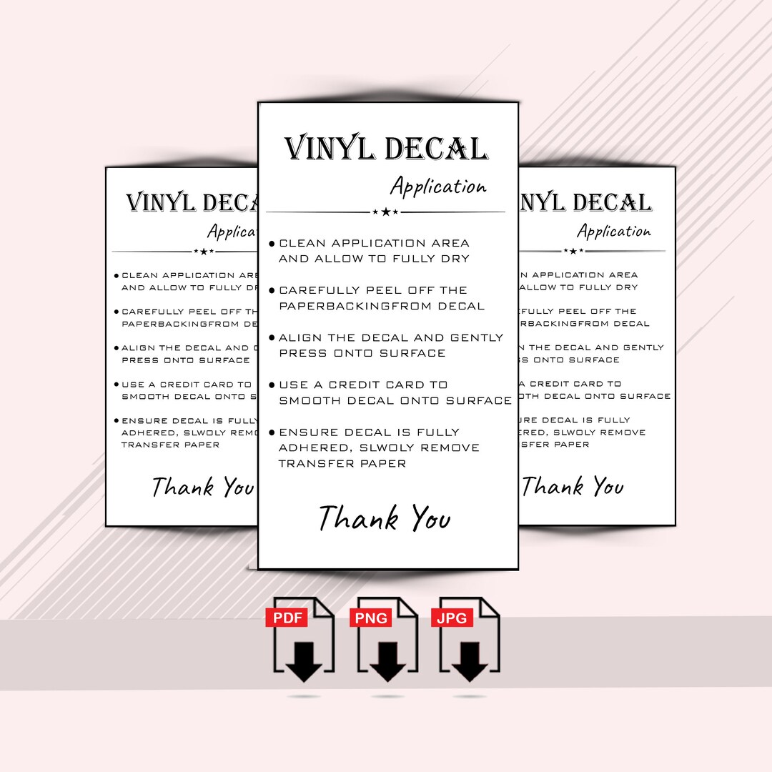 Vinyl Decal Application Card, Printable Vinyl Decal Care Card ...