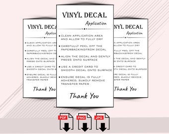 Vinyl Decal Application Card, Printable Vinyl Decal Care Card Instructions, Small Business ...