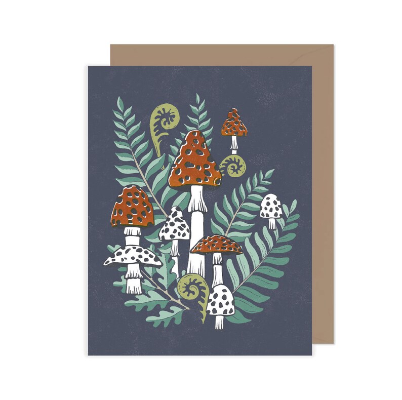 Toadstools & Ferns Woodland Greeting Card - Etsy