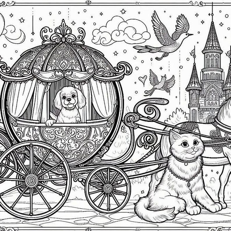 A Whimsical Adult Coloring Book Pages, With Cats and Dogs and Horse ...