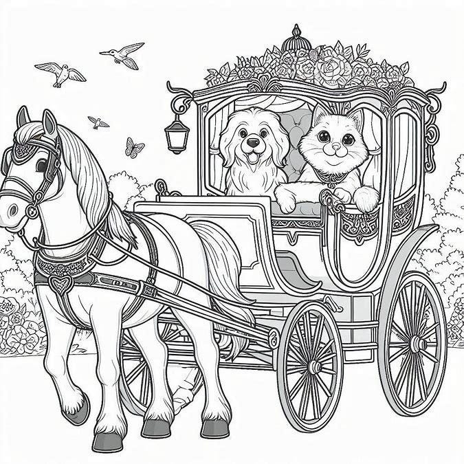 A Whimsical Adult Coloring Book Pages, With Cats and Dogs and Horse ...