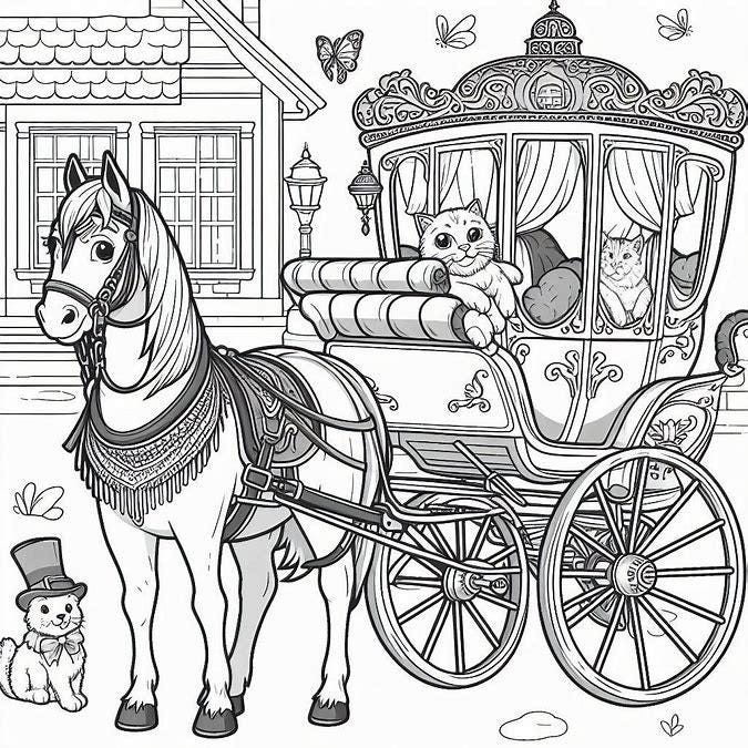 A Whimsical Adult Coloring Book Pages, With Cats and Dogs and Horse ...