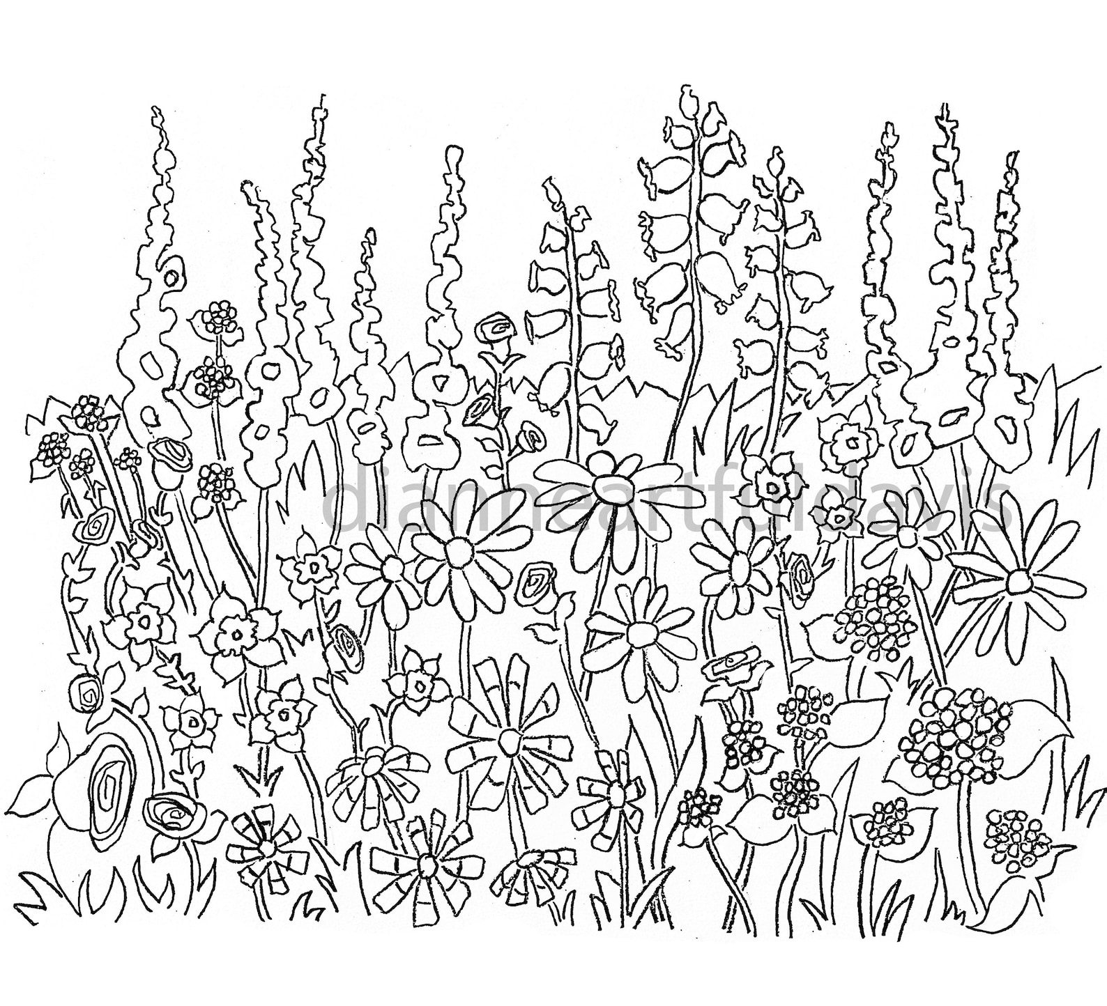 Flower Garden Coloring Page, Downloadable and Printable, 11 X 8.5 ...