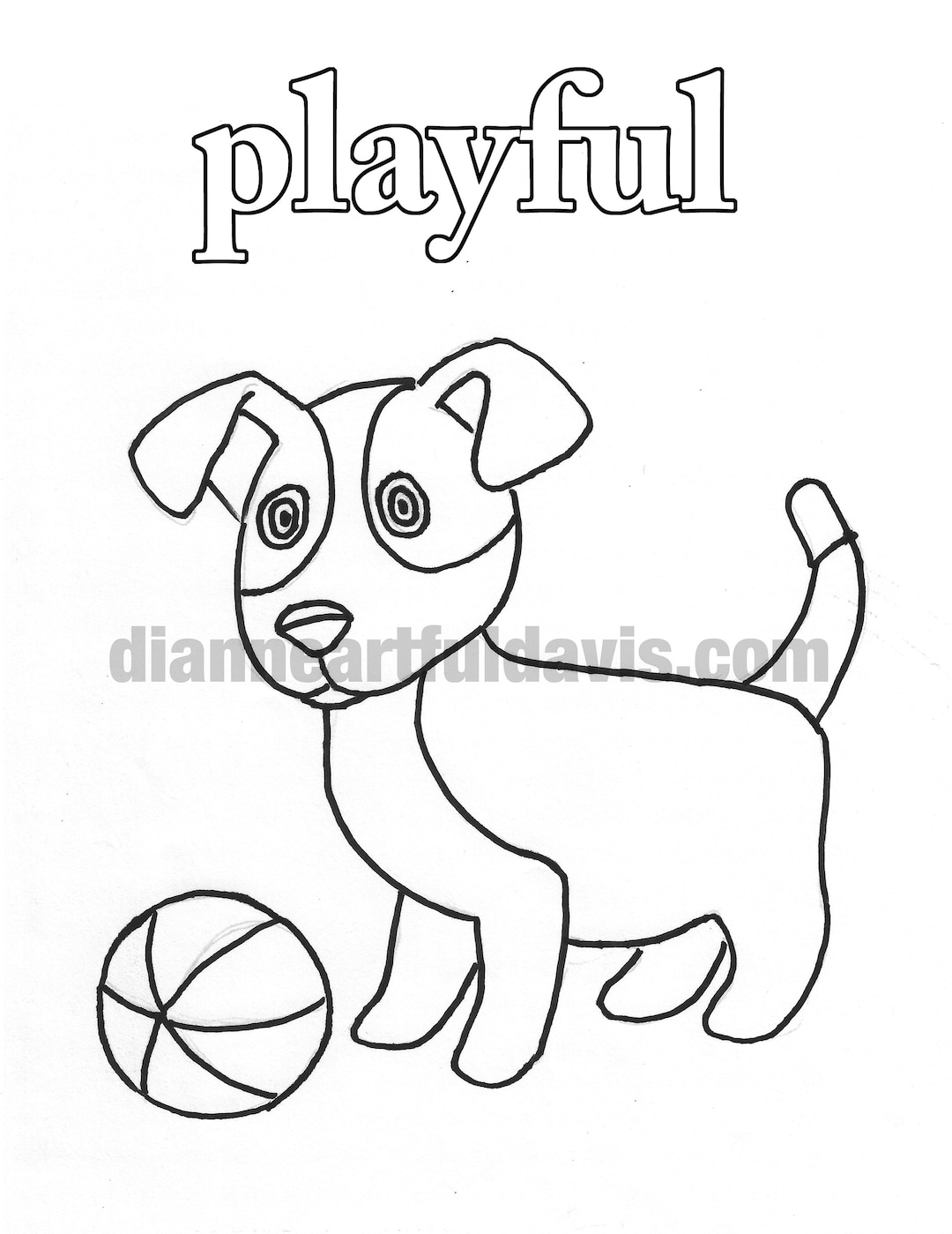 Puppy Dog With Ball Coloring Page. Download, Print, Color. Kids, Young ...