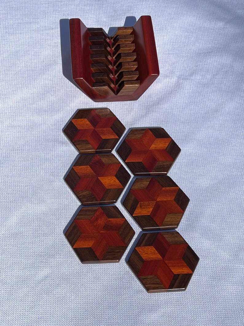 Wood Coaster Set of Six With Holder bloodwood, Walnut - Etsy